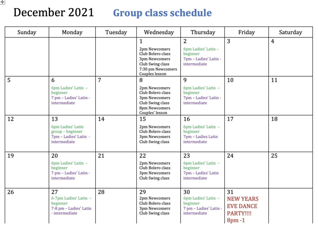 December Group Classes | giaviselidancesport.com